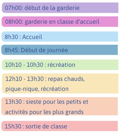 L’horaire en maternelle – Collège Cardinal Mercier